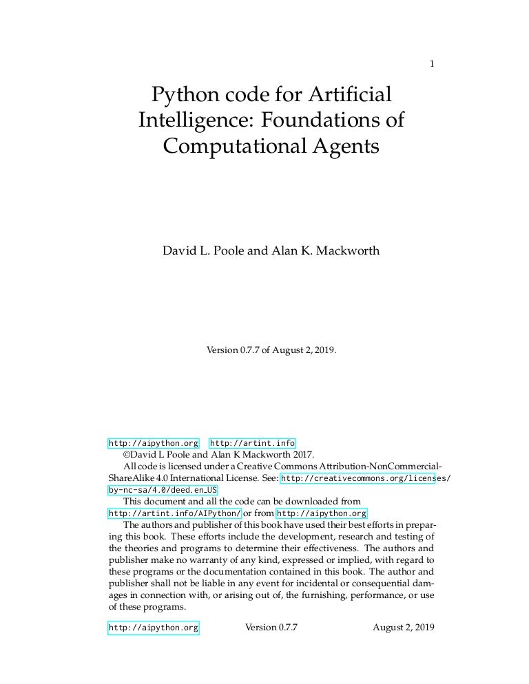 Python code for Artiﬁcial Intelligence: Foundations of Computational