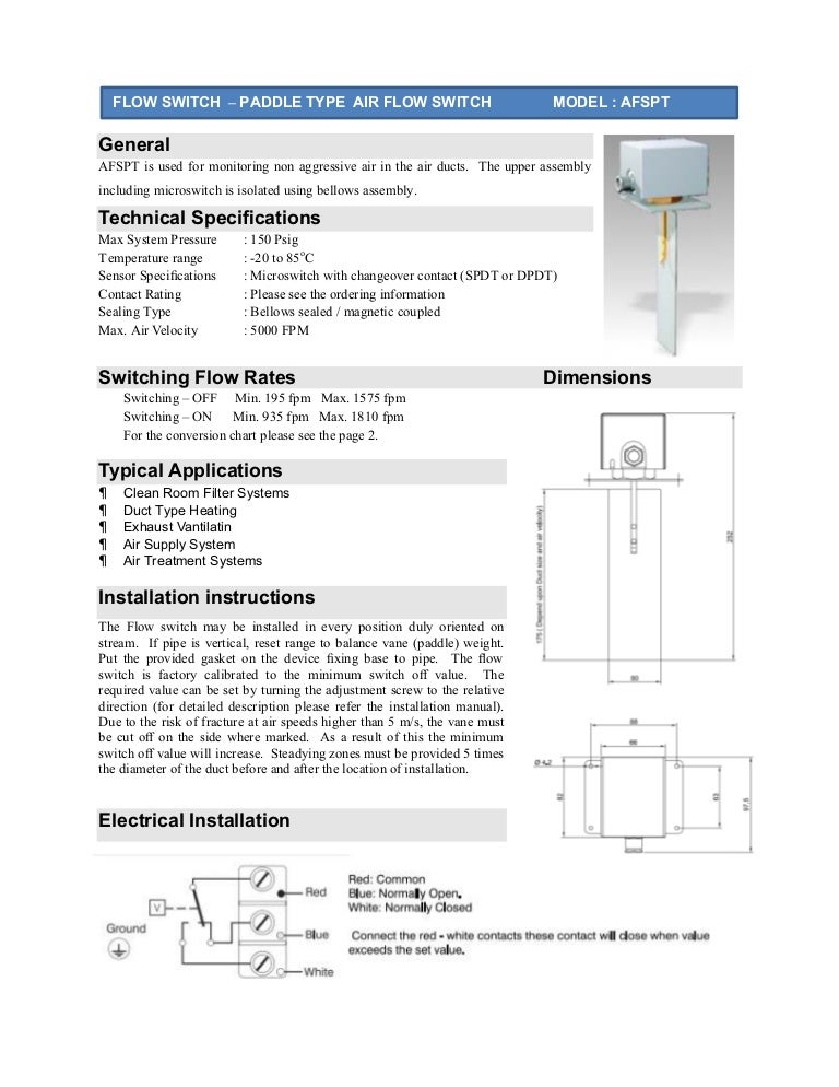Air Flow Switch Paddle type AFSPT