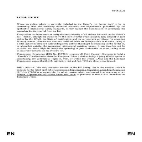 Listado de seguridad aérea de la UE. | PDF