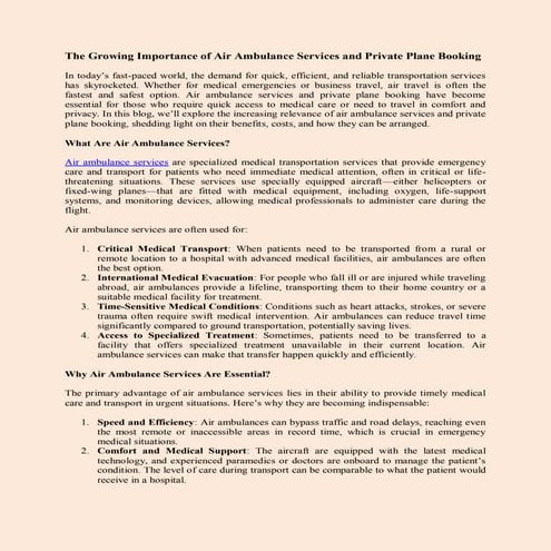 Air ambulance services. And medical care | PDF