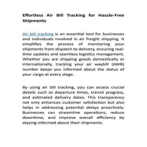 Streamline Shipment Tracking with Your Air Waybill Number | PDF