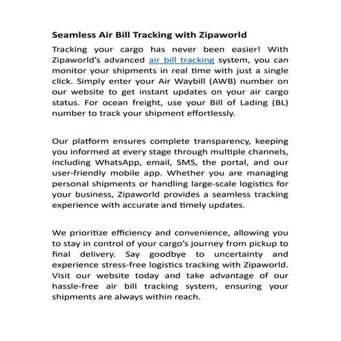 Air Waybill (AWB) Tracking Made Simple with Zipaworld | PDF