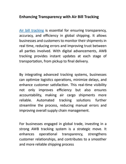 Efficient Air Waybill Tracking for Seamless Cargo Management | PDF