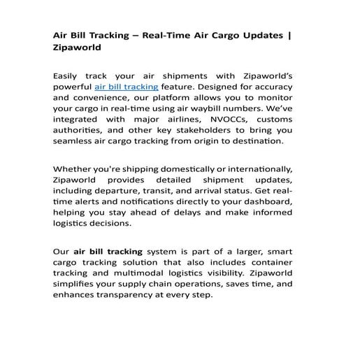 Air Bill Tracking – Real-Time Air Cargo Updates | Zipaworld | PDF