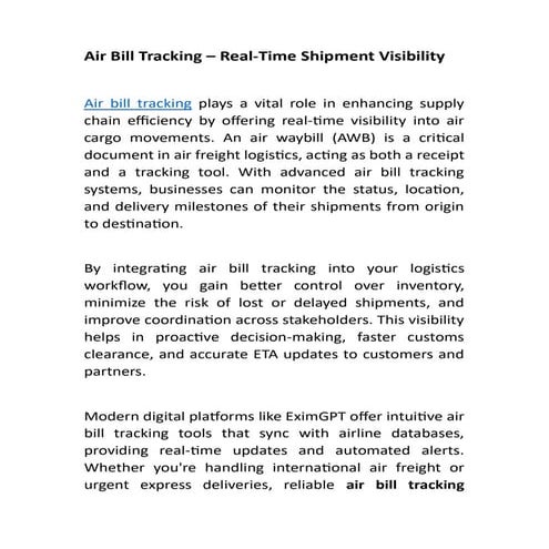 Air Bill Tracking – Stay Updated on Your Shipments with Zipaworld | PDF