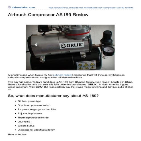 Airbrush compressor as189 review | PDF