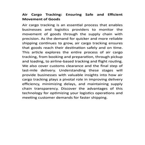Air Cargo Tracking: Ensuring Safe and Efficient Movement of Goods | PDF
