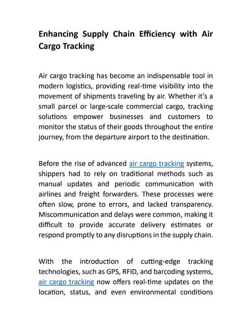 Air Cargo Tracking: Ensuring Safe and Efficient Movement of Goods | PDF
