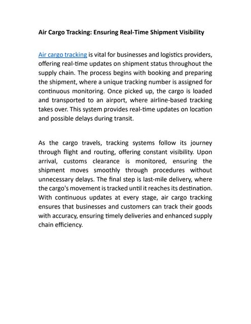 Air Cargo Tracking: Ensuring Safe and Efficient Movement of Goods | PDF