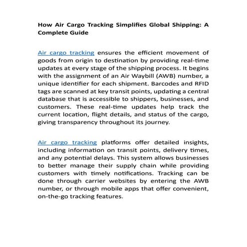 How Air Cargo Tracking Simplifies Global Shipping: A Complete Guide | PDF