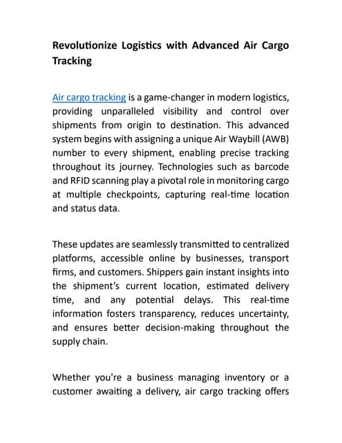 Air Waybill Tracking: Streamlining Cargo Management and Transparency | PDF
