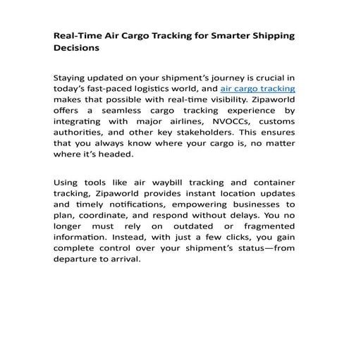 Real-Time Air Cargo Tracking for Smarter Shipping Decisions | PDF
