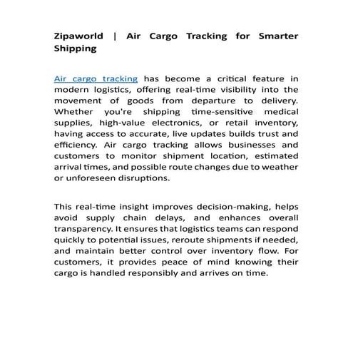 Zipaworld | Air Cargo Tracking for Smarter Shipping | PDF