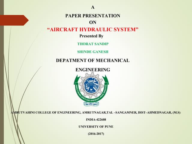Hydraulic system of landing gear in Aircraft | PPTX
