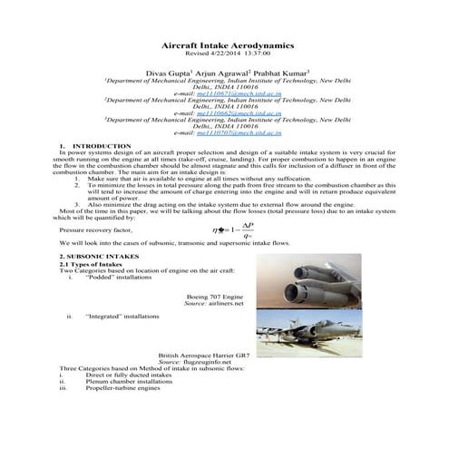 Aircraft intake aerodynamics | PDF