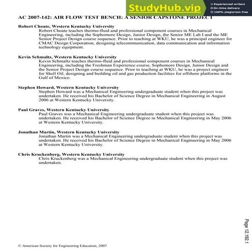 Air Flow Test Bench A Senior Capstone Project | PDF