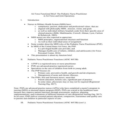 Air Force Functional Brief: The Pediatric Nurse Practitioner in Air ...