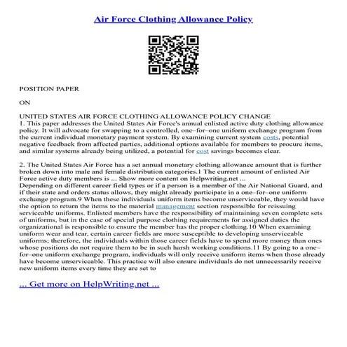 Air Force Clothing Allowance Policy | PDF