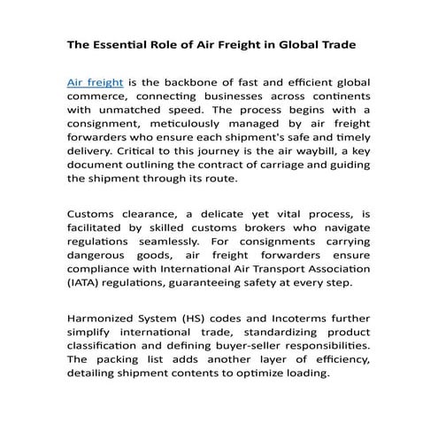The Evolution of Air Freight and Its Role in Global Trade | PDF