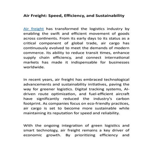 Air Freight: Speed, Efficiency, and Sustainability | PDF