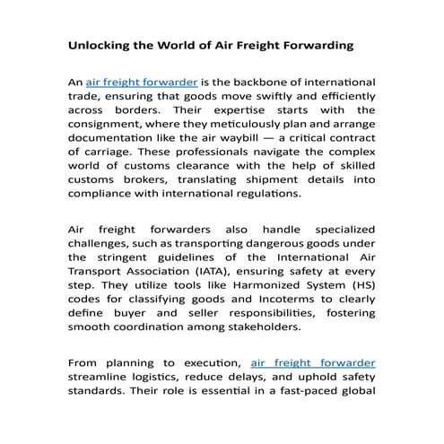 Unlocking the World of Air Freight Forwarding | PDF