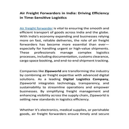 Air Freight Forwarders in India: Driving Efficiency in Time-Sensitive ...
