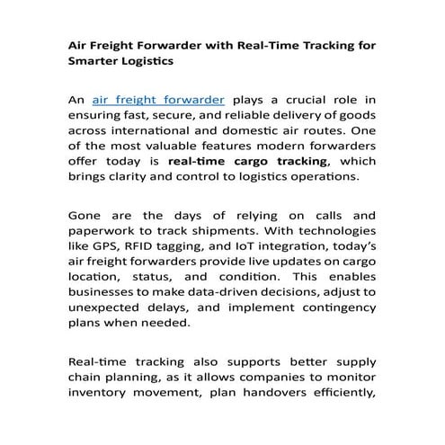 Top Air Freight Forwarder Services with Real-Time Tracking Solutions | PDF