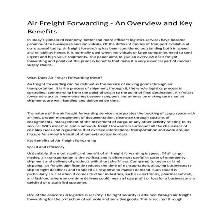 Air Freight Forwarding - An Overview and Key Benefits | PDF