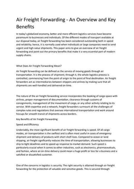 Unlocking the World of Air Freight Forwarding | PDF