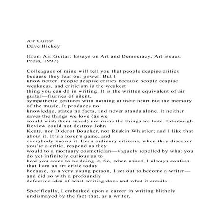 Air Guitardave Hickey From Air Guitar Essays On Art And Docx