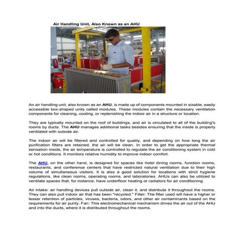 Air Handling Unit, Also Known as an AHU | DOCX