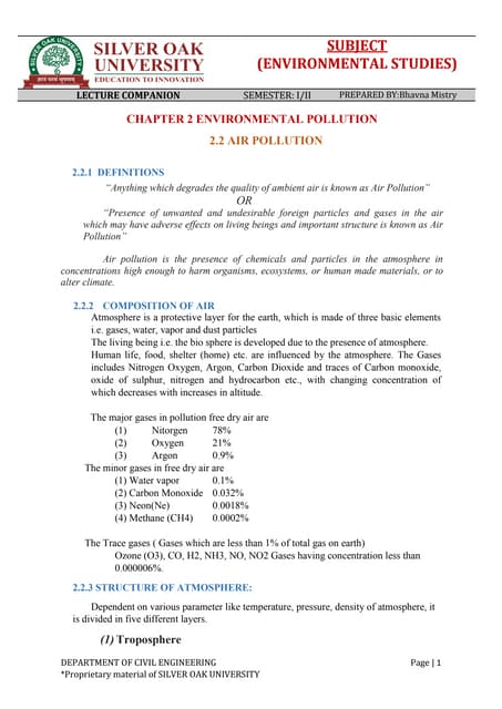 Air Pollution and Control Engineering | PPTX