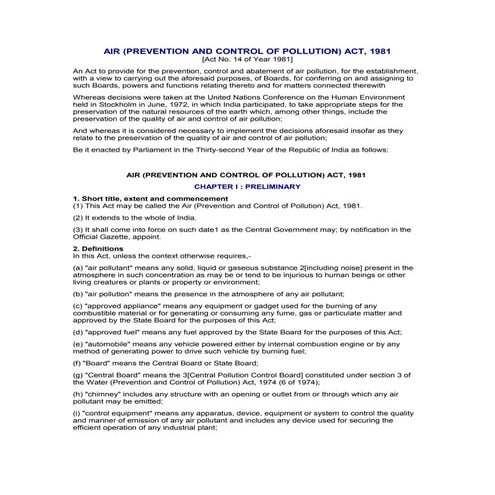 Air (prevention and control of pollution) act, 1981 | DOC
