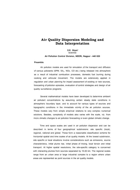 Gaussian Plume Dispersion Model | PPTX