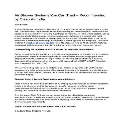 Air Shower Systems You Can Trust – Recommended by Clean Air India.docx