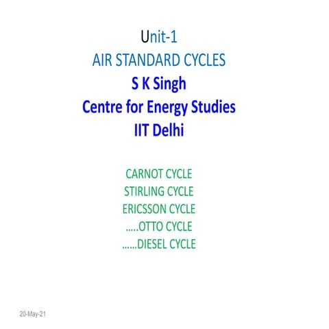 Air standard cycles carnot, stirling, ericsson | PPTX