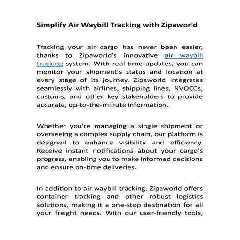 Air Waybill (AWB) Tracking Made Simple with Zipaworld | PDF
