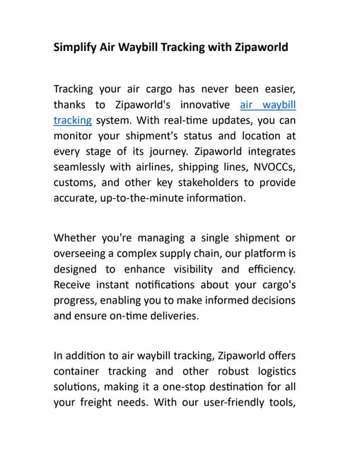 Air Waybill (AWB) Tracking Made Simple with Zipaworld | PDF