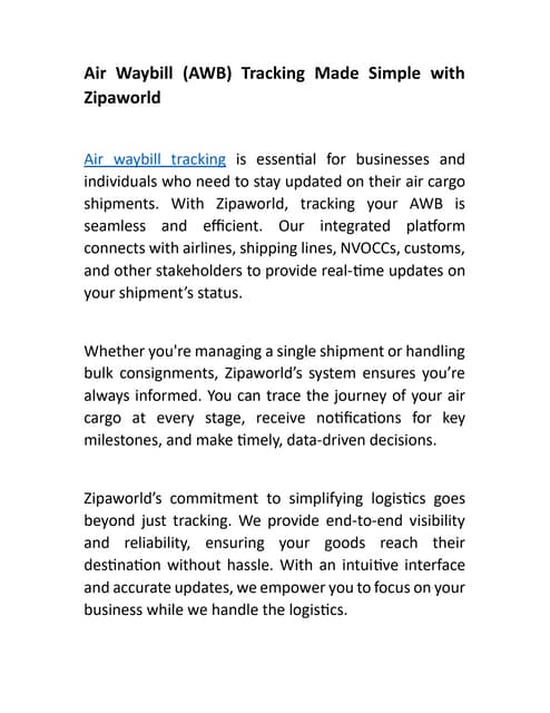 Simplify Your Logistics with Real-Time Air Bill Tracking | PDF