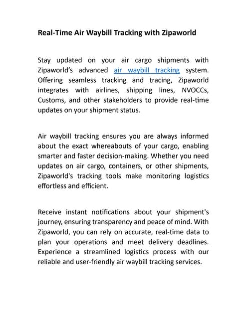 Air Cargo Tracking Simplified for Seamless Logistics | PDF