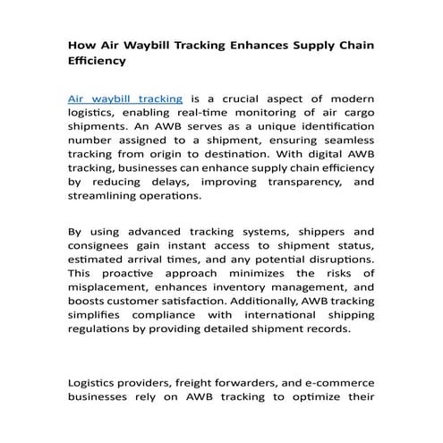 Air Waybill (AWB) Tracking Made Simple with Zipaworld | PDF