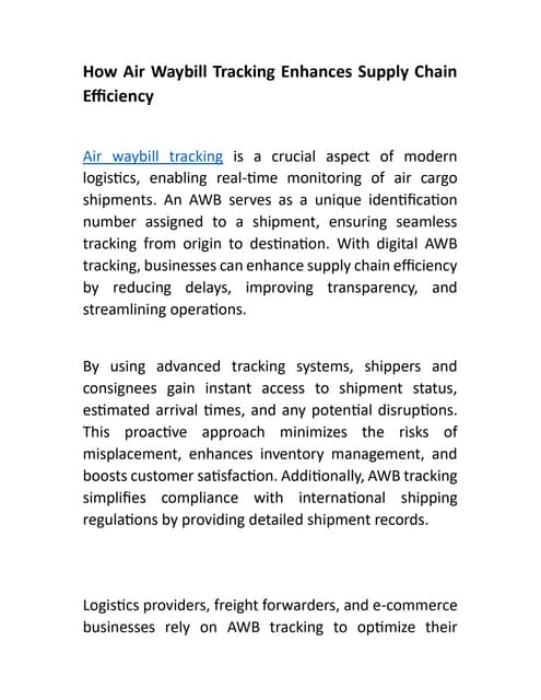 Efficient Air Waybill Tracking for Seamless Cargo Management | PDF