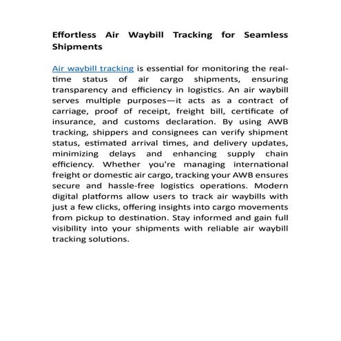 Effortless Air Waybill Tracking for Seamless Shipments | PDF
