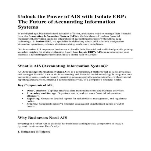 Unlock the Power of AIS with Isolate ERP: | DOCX