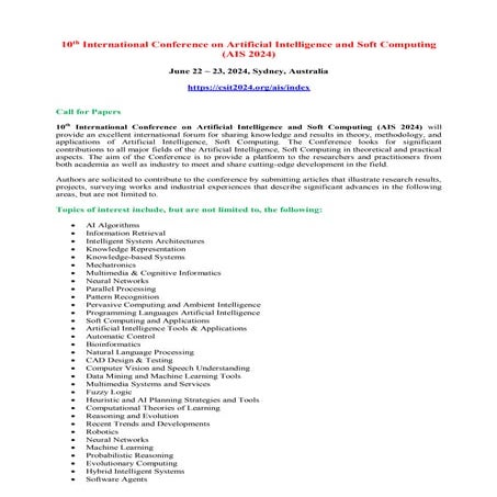 10th International Conference on Artificial Intelligence and Applications (AI 2024) | PDF