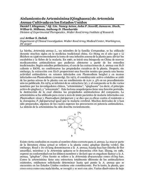 Isolation Extraction Estimation of Artemisinin | PPTX | Chemistry | Science