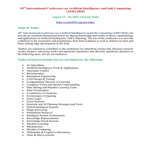 11 th International Conference on Artificial Intelligence and Soft Computing (AISO 2025) | PDF