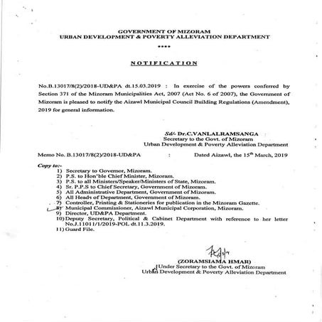 Aizawl Municipal Council Building Regulations (Amendment) 2019 ...