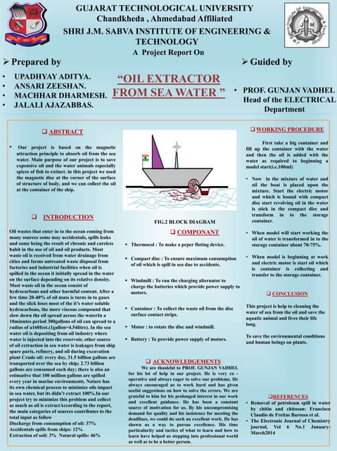 Design and fabrication of oil skimmer PPT .pptx | Environment | Science