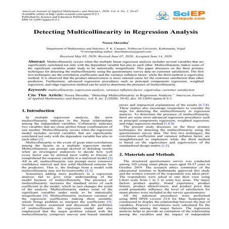 Detecting Multicollinearity in Regression Analysis | PDF | Science